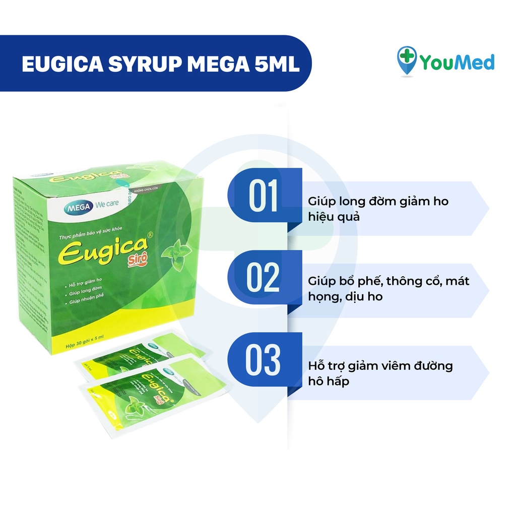 EUGICA SYRUP MEGA 5ML - SIRO HO 30 GÓI - Long đờm, giảm ho hiệu quả tại ...