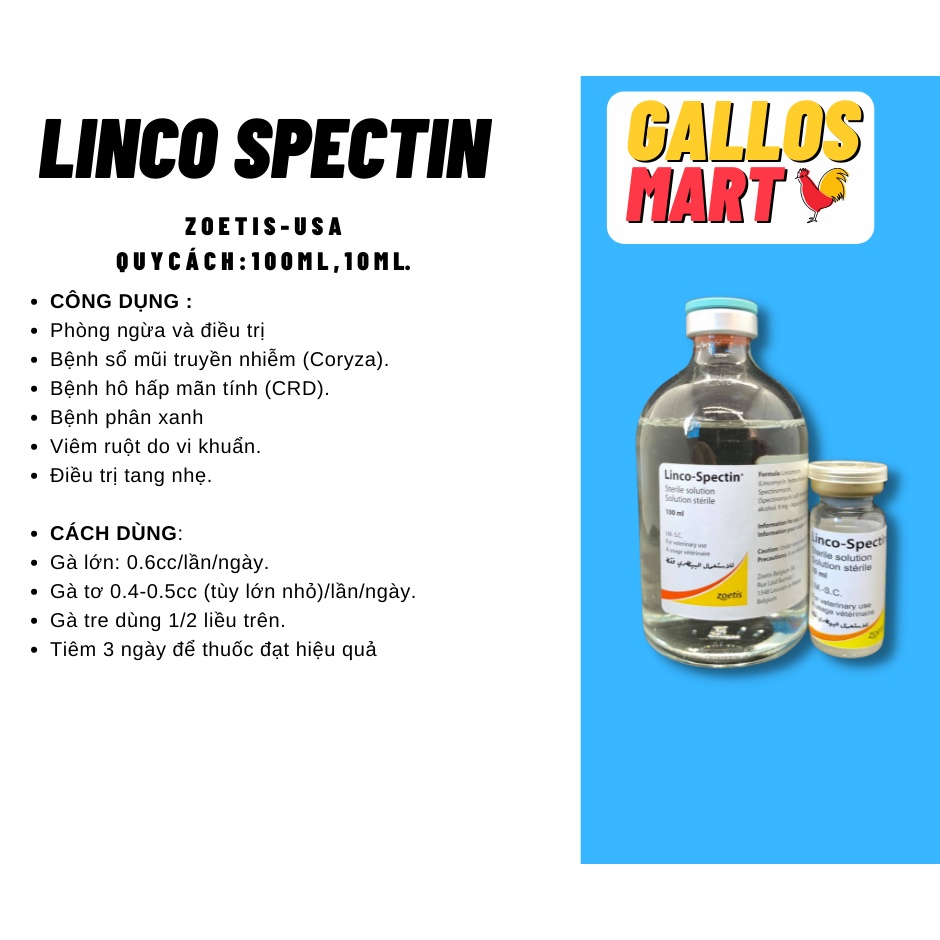 LINCO SPECTIN - LỌ 100ML - ĐIỀU TR.I CÁC BỆNH HÔ HẤP TRÊN GÀ ĐÁ chính ...