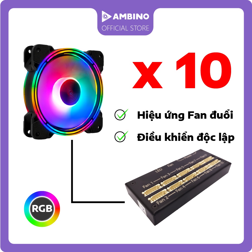 Hub Fan Ambino V1 đồng bộ dây nguồn RGB RainPow, Fan Coolmoon chân 6Pin ...