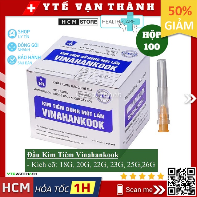 [HỘP 100] Đầu Kim Tiêm Vinahankook | 18G, 20G, 22G, 23G, 25G,26G ...