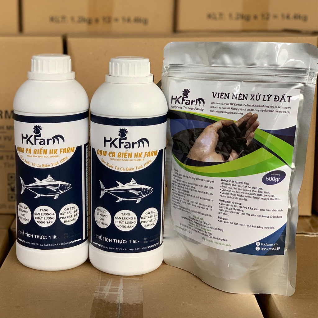 Bộ 02 Chai đạm HK Fam 1L + 01 túi viên nén xử lý đất 500gr cho hoa lan ...