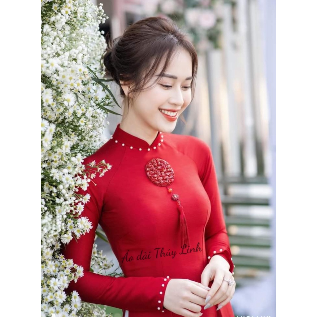 Mua Áo dài đỏ kết lụa vân gỗ cao cấp sang trọng, áo dài cô dâu - Mẫu ...