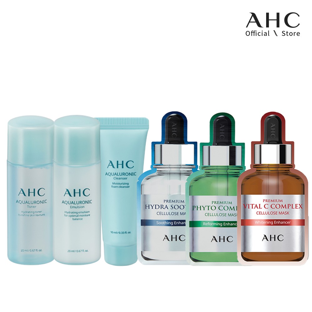 Bộ Dưỡng Ẩm Chuyên Sâu AHC (Aqualuronic Travel Kit + 3 Mặt Nạ AHC ...