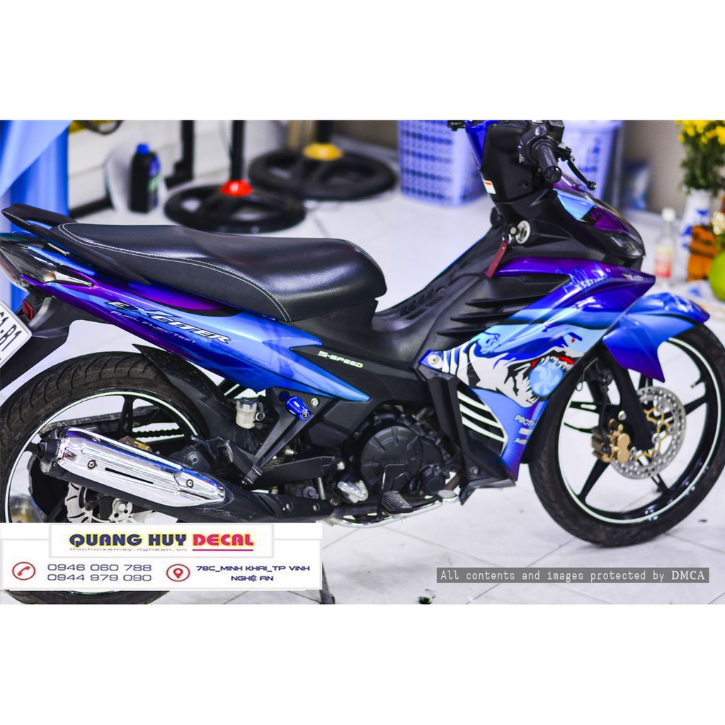 Tem trùm exciter 135 cá mập xanh tím đẹp, độ team decal xe ex dán đời ...