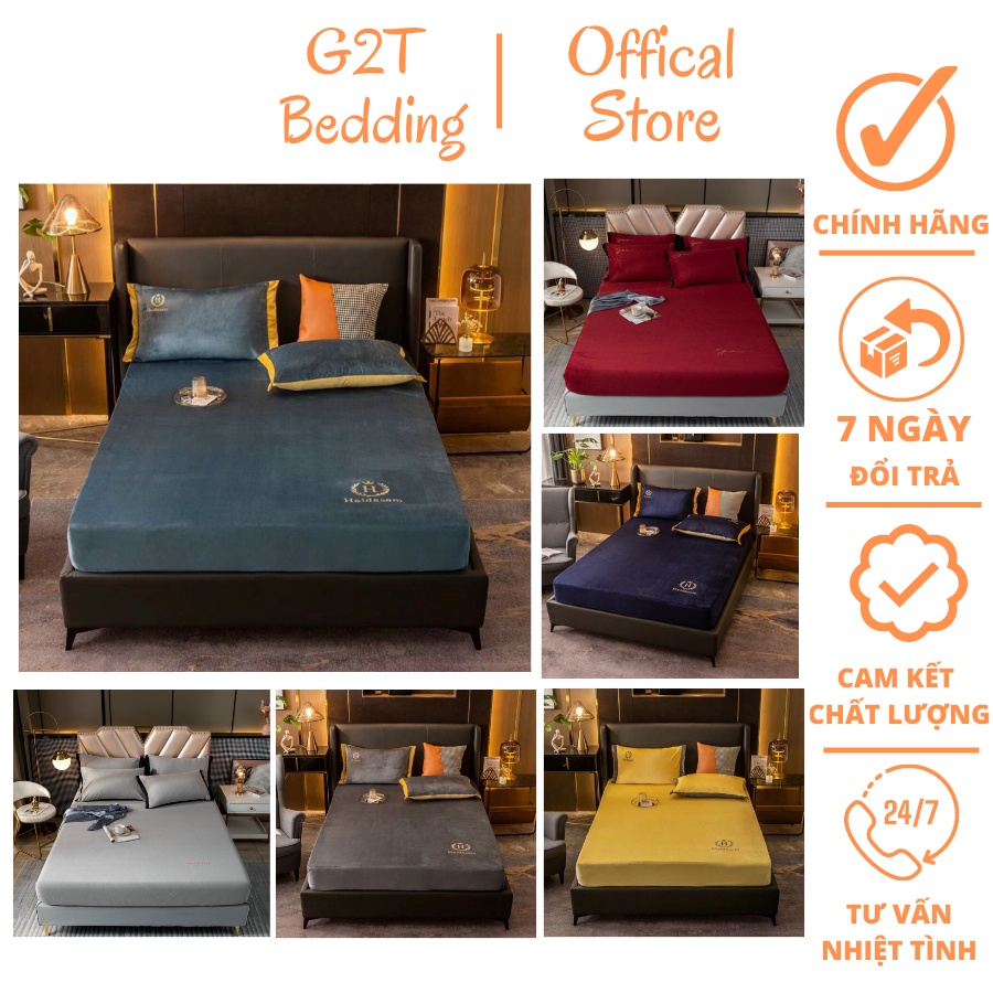 Sét Ga gối nỉ nhung mịn đơn sắc, họa tiết thêu siêu sang, nhiều màu ...