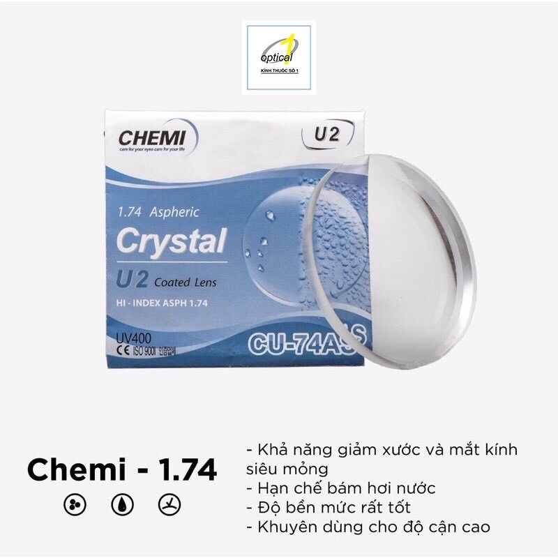 Tròng kính CRYSTAL BY CHEMI U2 Hàn Quốc chiết suất 1.74 ASP HMC siêu mỏng | Shopee Việt Nam