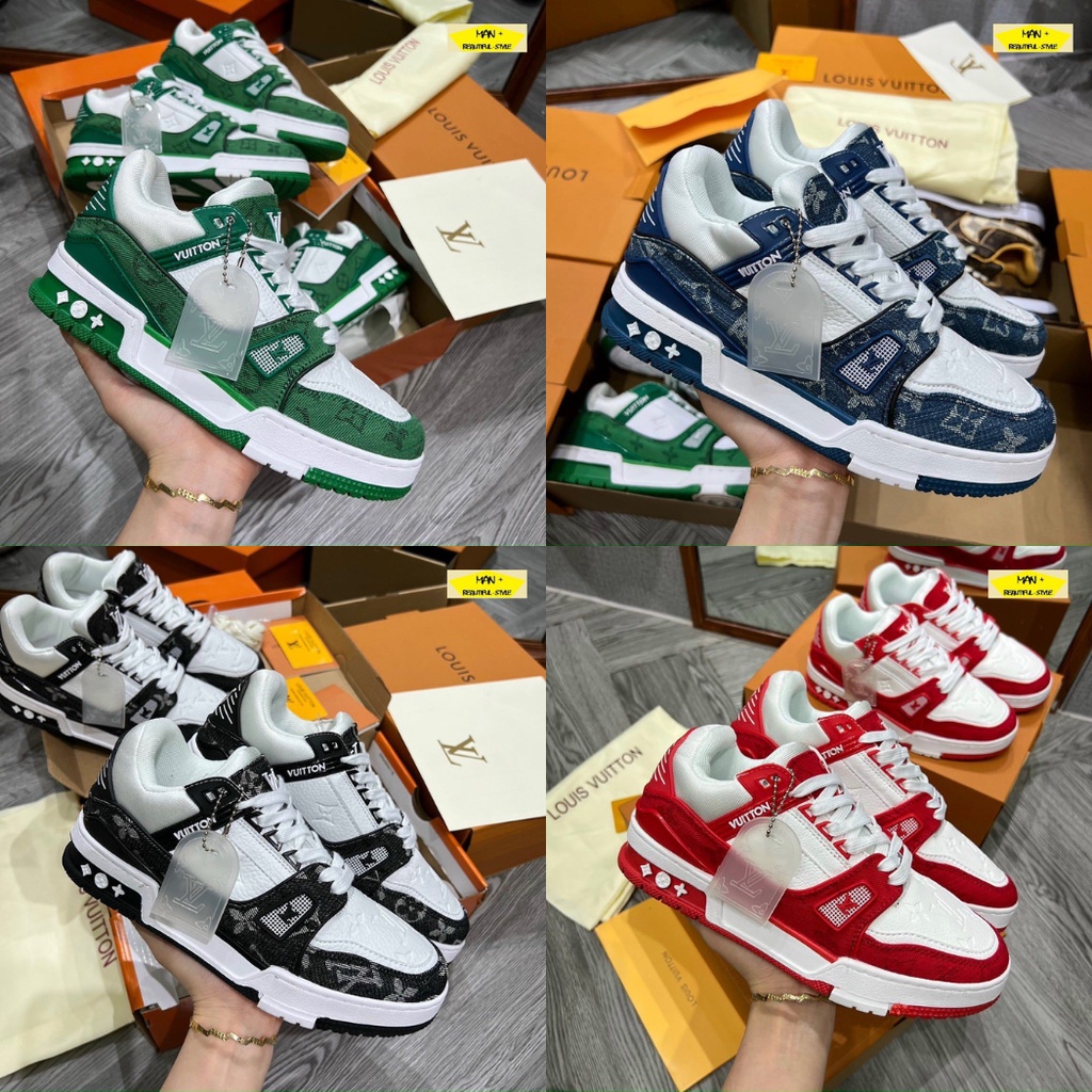 Mua Giày Louis Vuitton LV Trainer Monogram Denim màu đen, đỏ, xanh lá ...