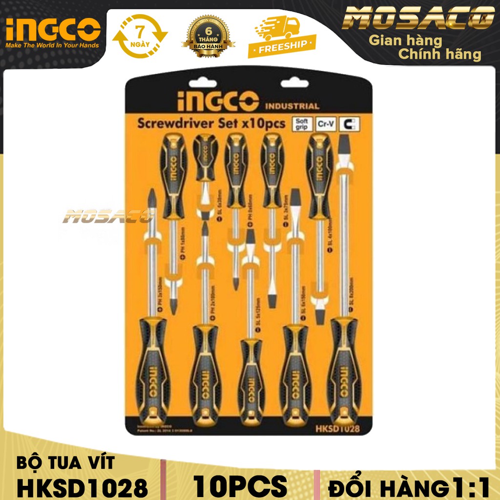Bộ 10 tua vít INGCO HKSD1028 tuốc nơ vít chất liệu CR-V, đuôi tròn, tay ...