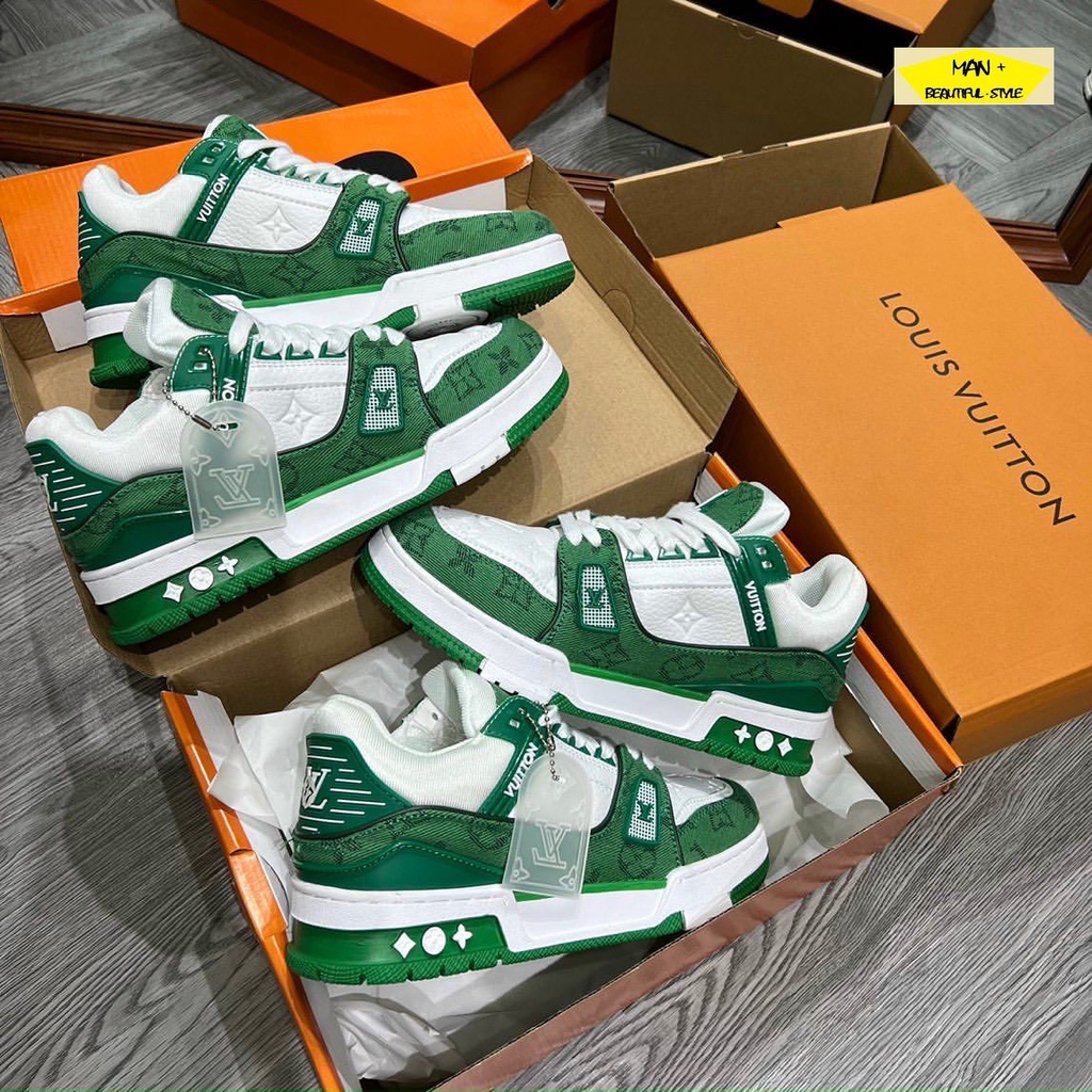 Mua Giày Louis Vuitton LV Trainer Monogram Denim màu đen, đỏ, xanh lá ...