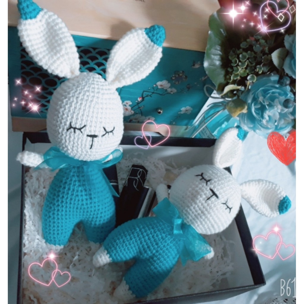 thỏ ngủ 2 màu xanh, trắng dễ thương handmade | Shopee Việt Nam