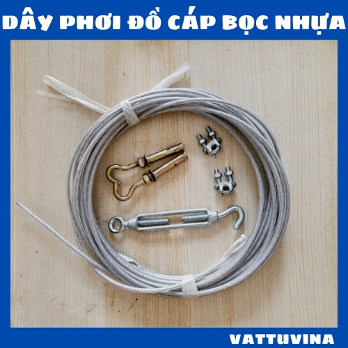 Mua (Combo) Bộ Dây cáp phơi quần áo, siêu bền chắc chắn( cáp bọc nhựa ...