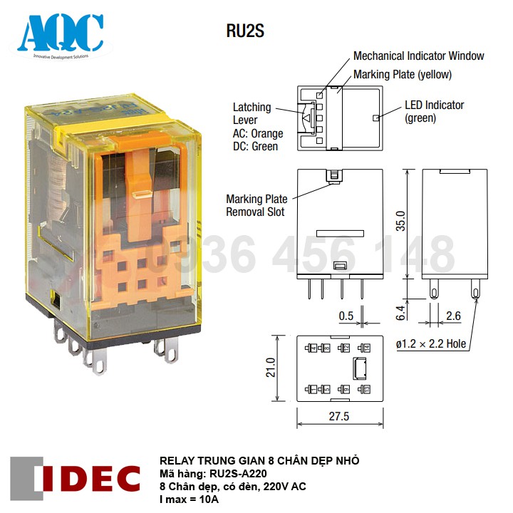 Relay trung gian IDEC 8 chân dẹp 10A RU2S-A220 | Shopee Việt Nam