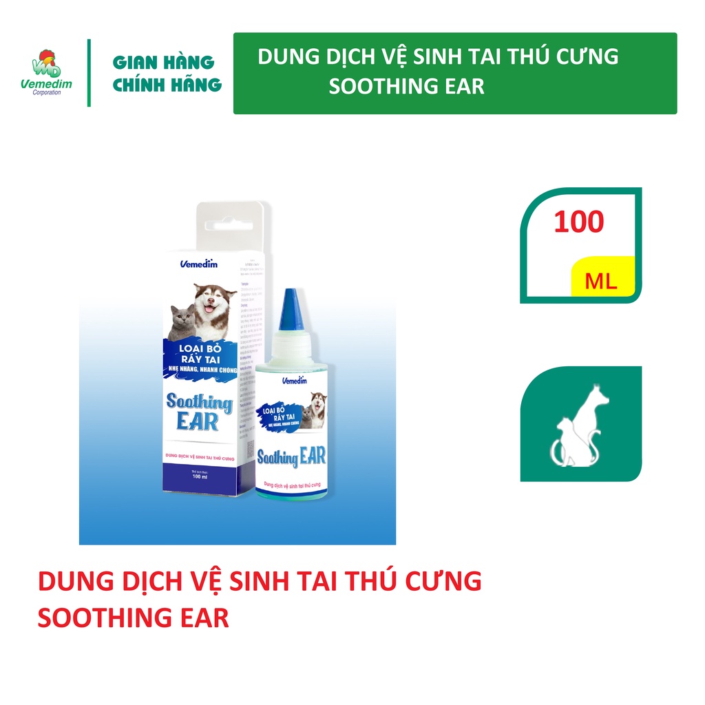 Vemedim Soothing ear dung dịch vệ sinh tai chó, mèo, chai 100ml ...