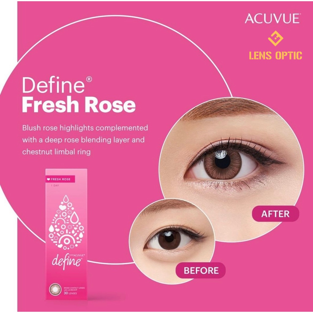 Kính áp tròng ACUVUE DEFINE FRESH ROSE 1DAY , lens mắt dùng 1 lần có độ ...