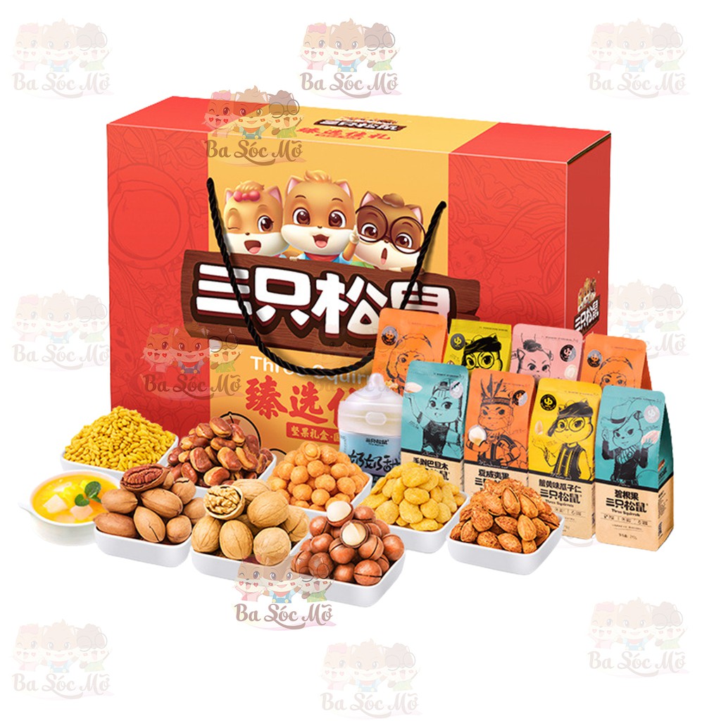 Set hạt dinh dưỡng Ba Con Sóc (Three Squirrels), Hộp quà tết hạt mix ...