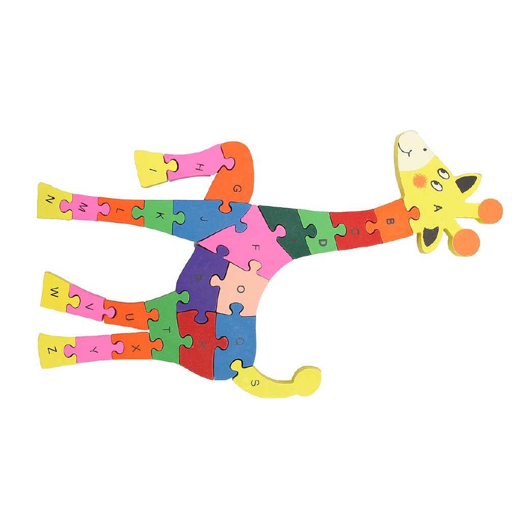 ZJ Wooden Giraffe Block ABC Alphabet Letters A-Z Number Puzzle Kids ...