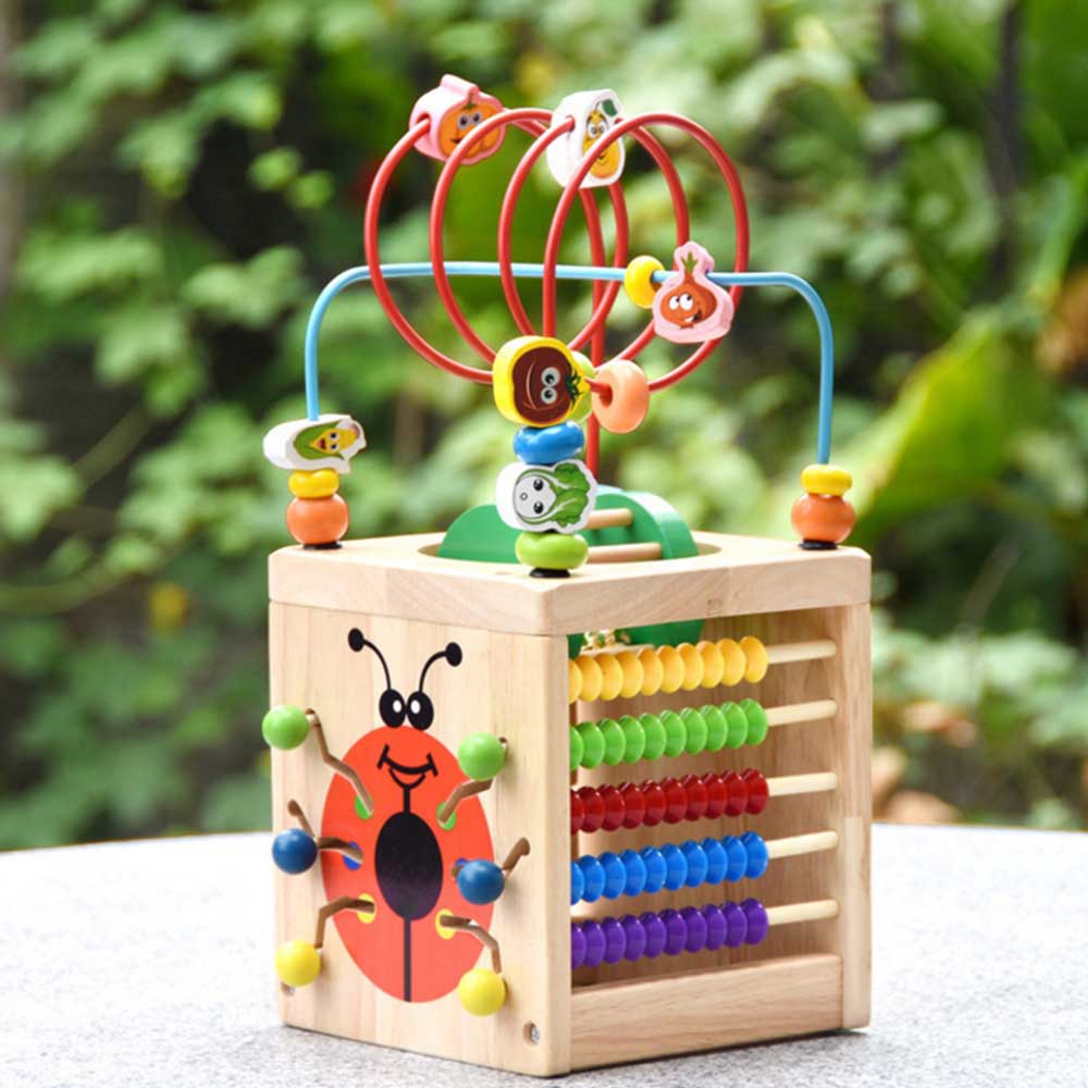 Wooden Activity Cube Bead Maze Abacus Counting Kids Educational Toy ...