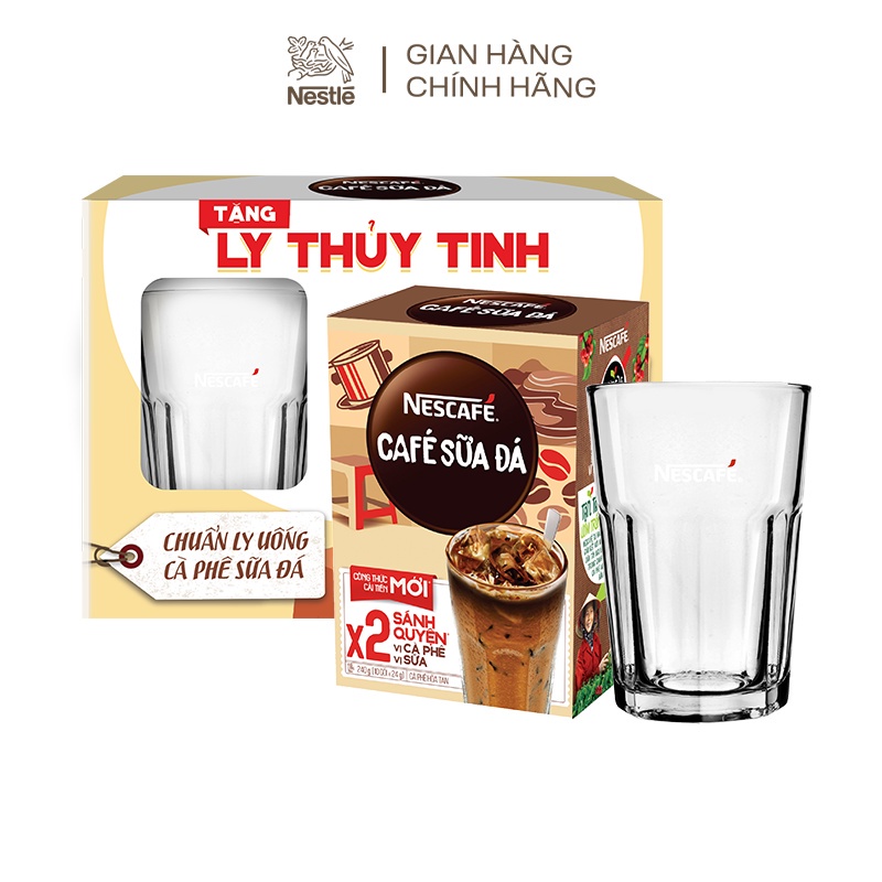 [Tặng 1 Ly Thủy Tinh] Cà phê NESCAFÉ Cà phê sữa đá (Hộp 10 gói x 24g ...