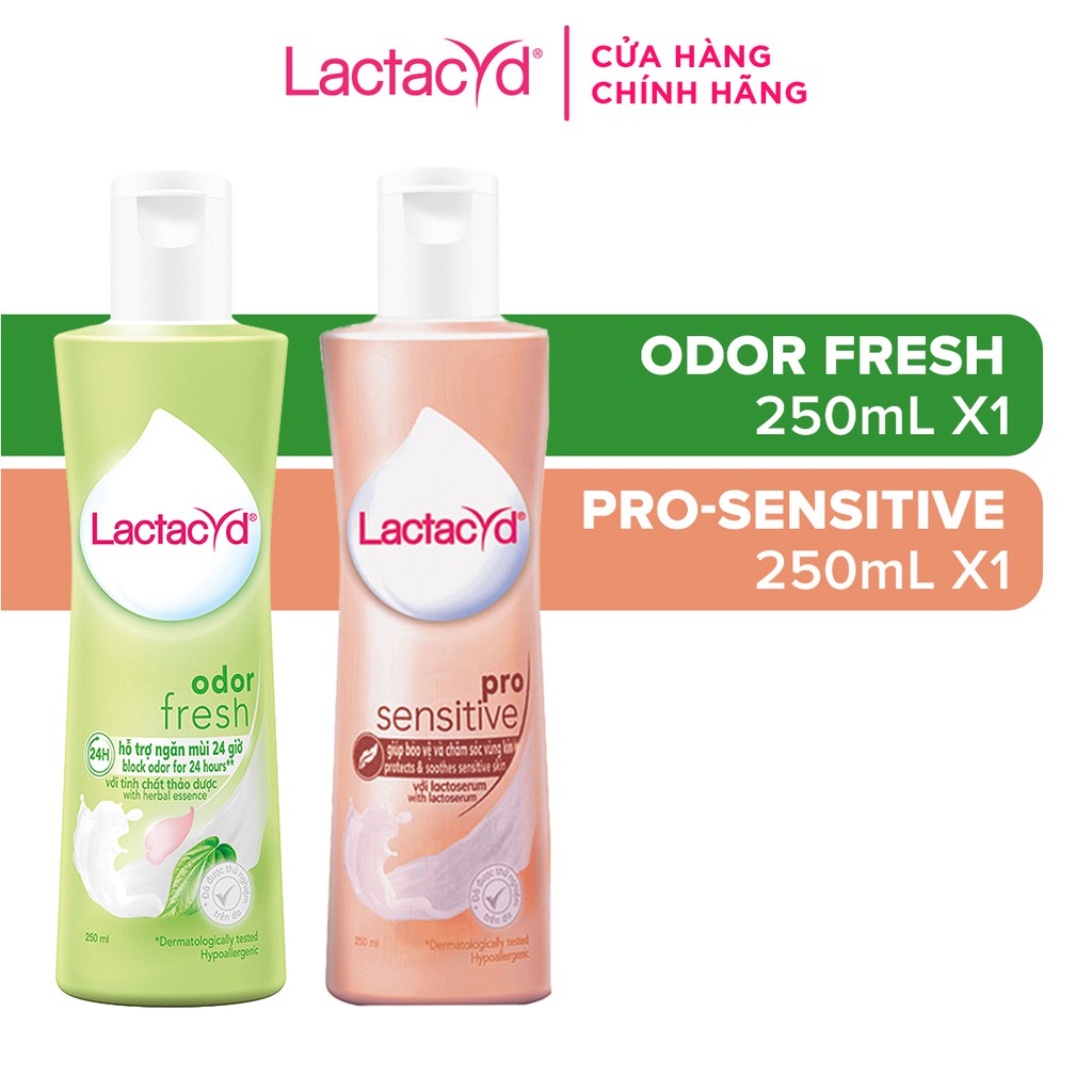 Bộ sản phẩm DDVS Phụ nữ Lactacyd Odor Fresh 250ml + Pro Sensitive 250ml ...