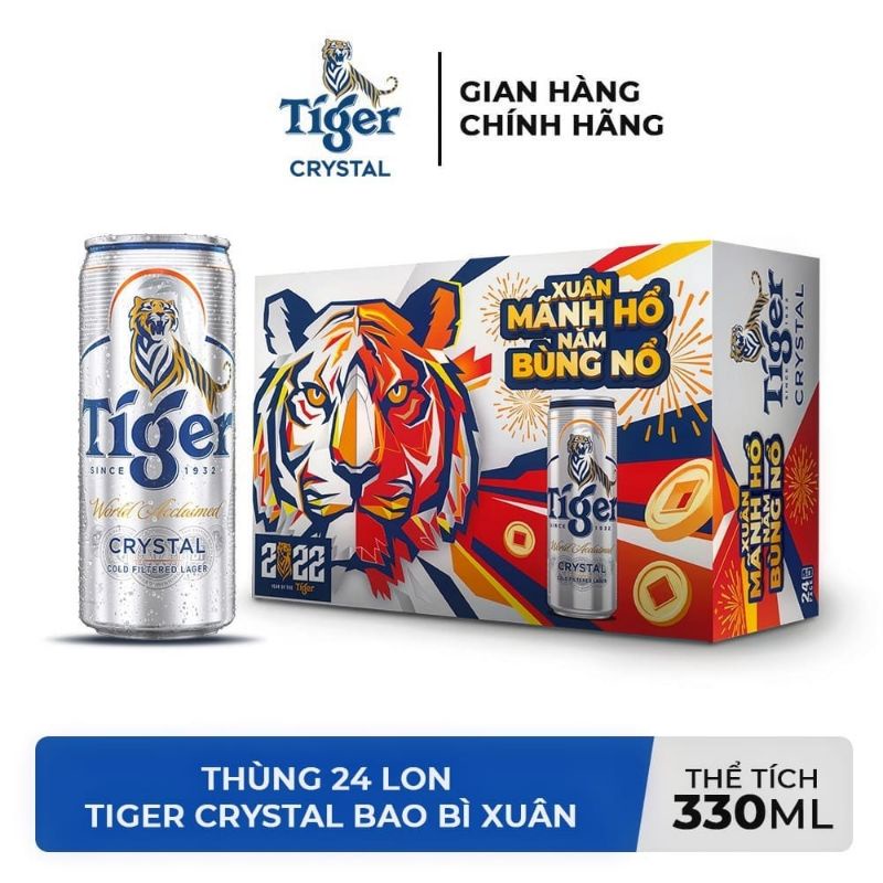 Thùng 24 lon bia Tiger Crystal 330ml/lon - Bao bì Xuân | Shopee Việt Nam