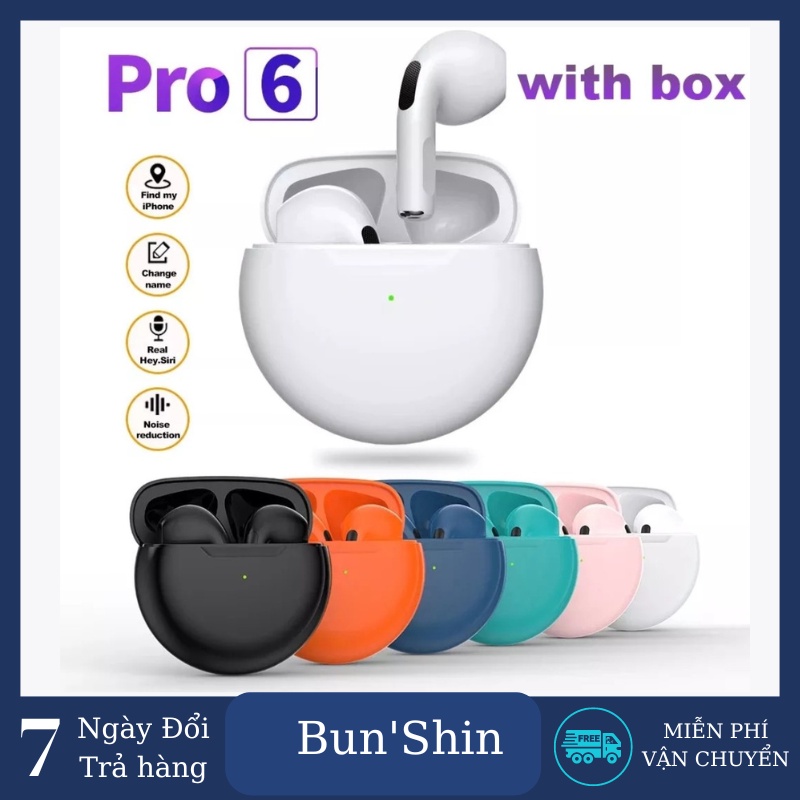 Tai nghe bluetooth không dây Pro 6 TWS tai phone nghe nhạc mini giá rẻ ...