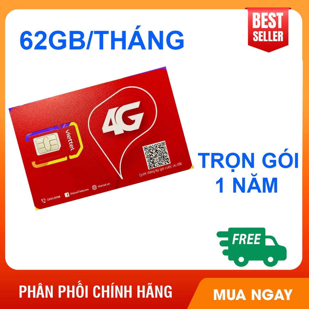 Sim 4g viettel trọn gói 1 năm 62gbtháng x 13 Tháng 12ST60N không cần nạp tiền - MixASale