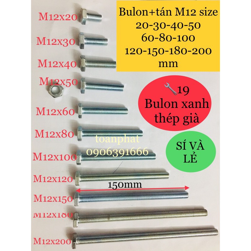 10 bộ bulon +tán M12| size M12x80/ M12x100 /M12x120 mm | Shopee Việt Nam