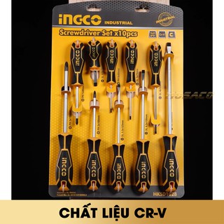 Bộ 10 tua vít INGCO HKSD1028 tuốc nơ vít chất liệu CR-V, đuôi tròn, tay ...