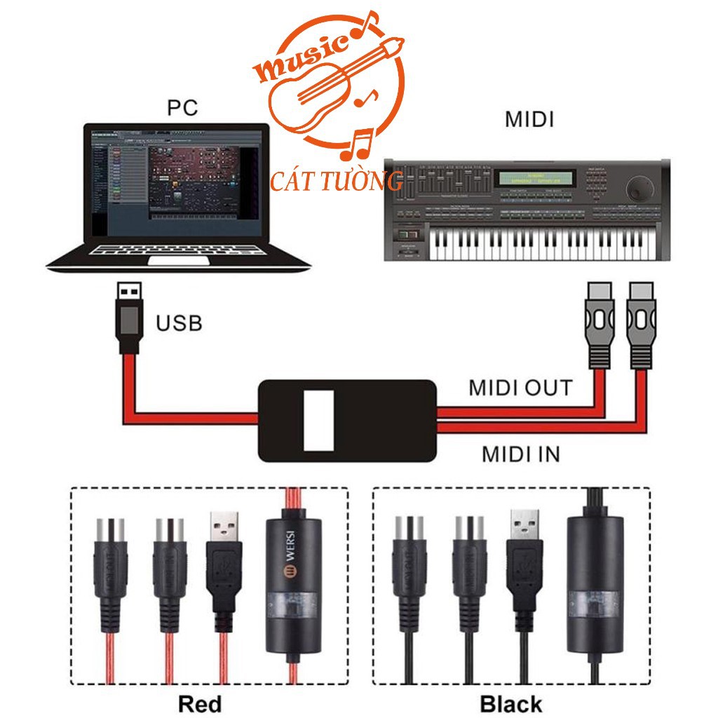 Mua Dây Cáp Midi To USB Cable Cao Cấp WERSI UM-18 Cho Đàn Organ, Piano ...