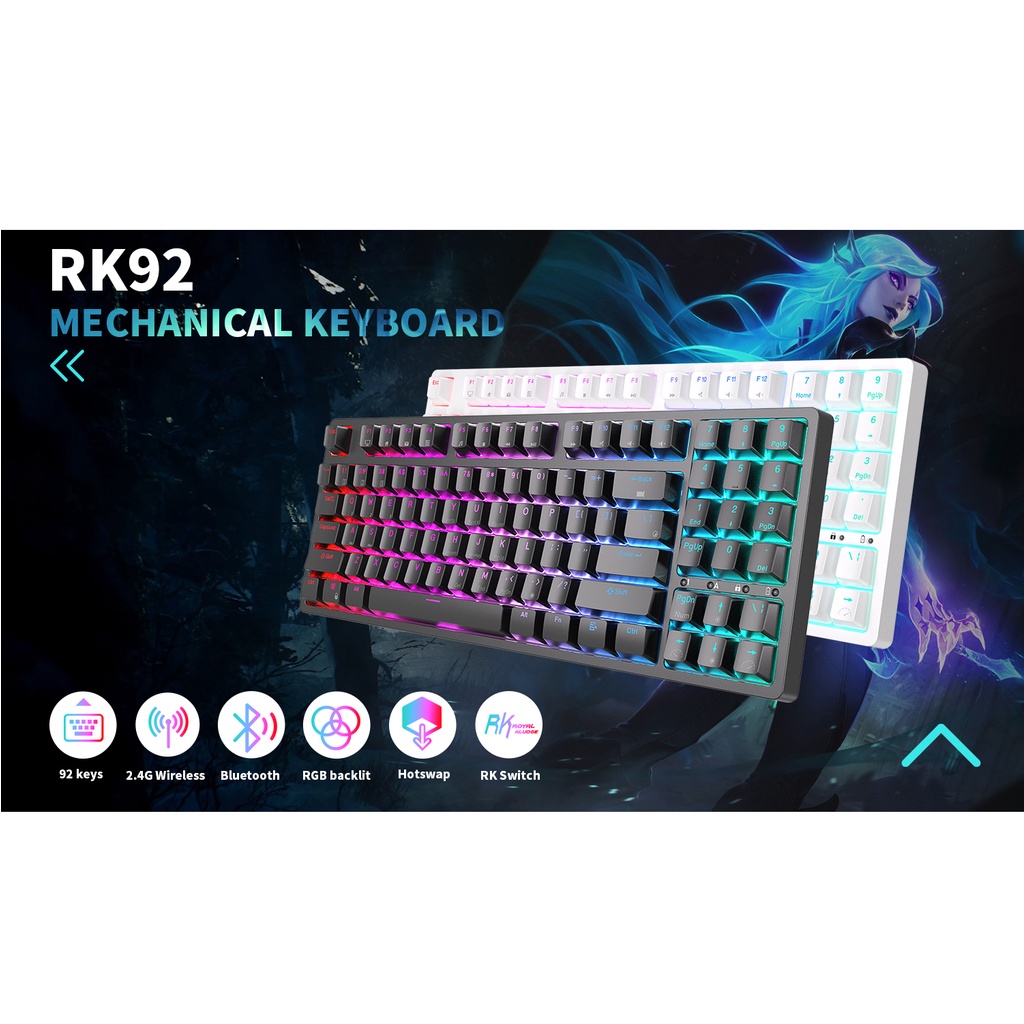 Bàn Phím Cơ Không Dây Royal Kludge RK92 NEW HOTSWAP, Led RGB, Type C ...