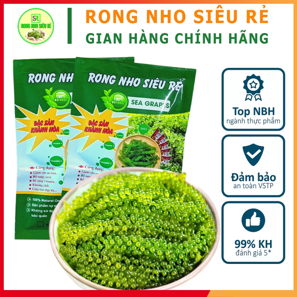 Rong nho biển hộp 200gram - Hộp 100gr ( 5 túi rong ) -Rong nho tách ...