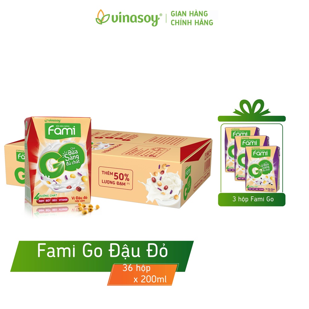 Thùng sữa đậu nành Fami Go Đậu đỏ (36 hộp x 200ml) | Shopee Việt Nam