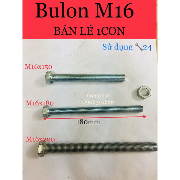 Bulon M16x160mm/M16x180mm/M16x200mm | bulong, ecu m16 | Shopee Việt Nam