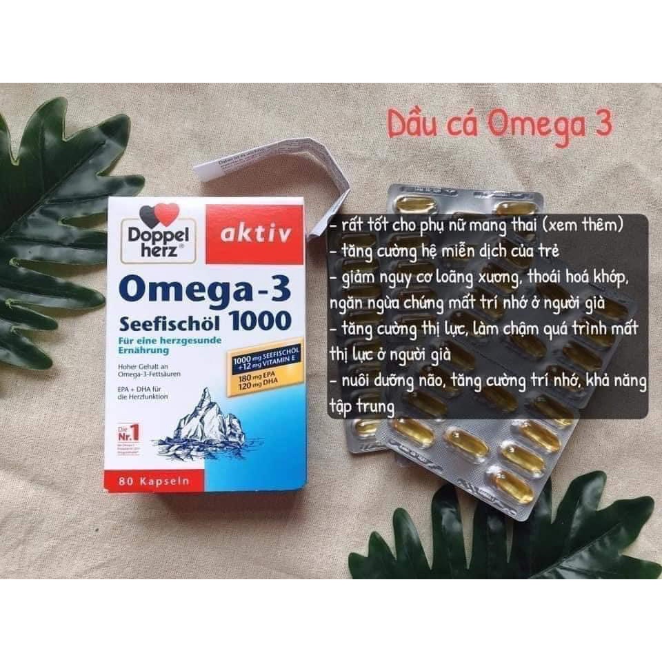 Viên uống Omega 3- Aktiv 1000mg - DoppelHerz (hộp 80 viên) từ dầu cá ...