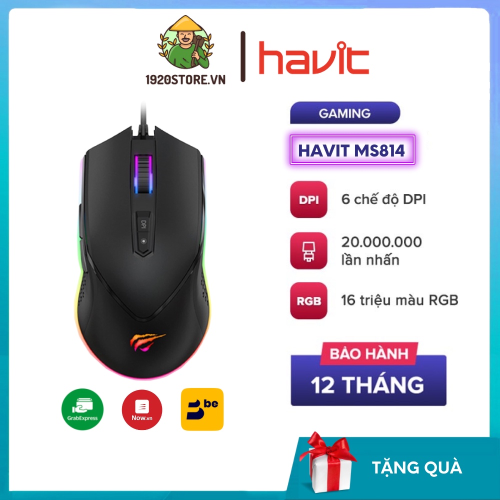【Giao Hỏa Tốc】Chuột Gaming HAVIT MS814, 16 Triệu Màu RGB, 6 Chế Độ DPI, Tích Hợp 7 Nút Điều ...