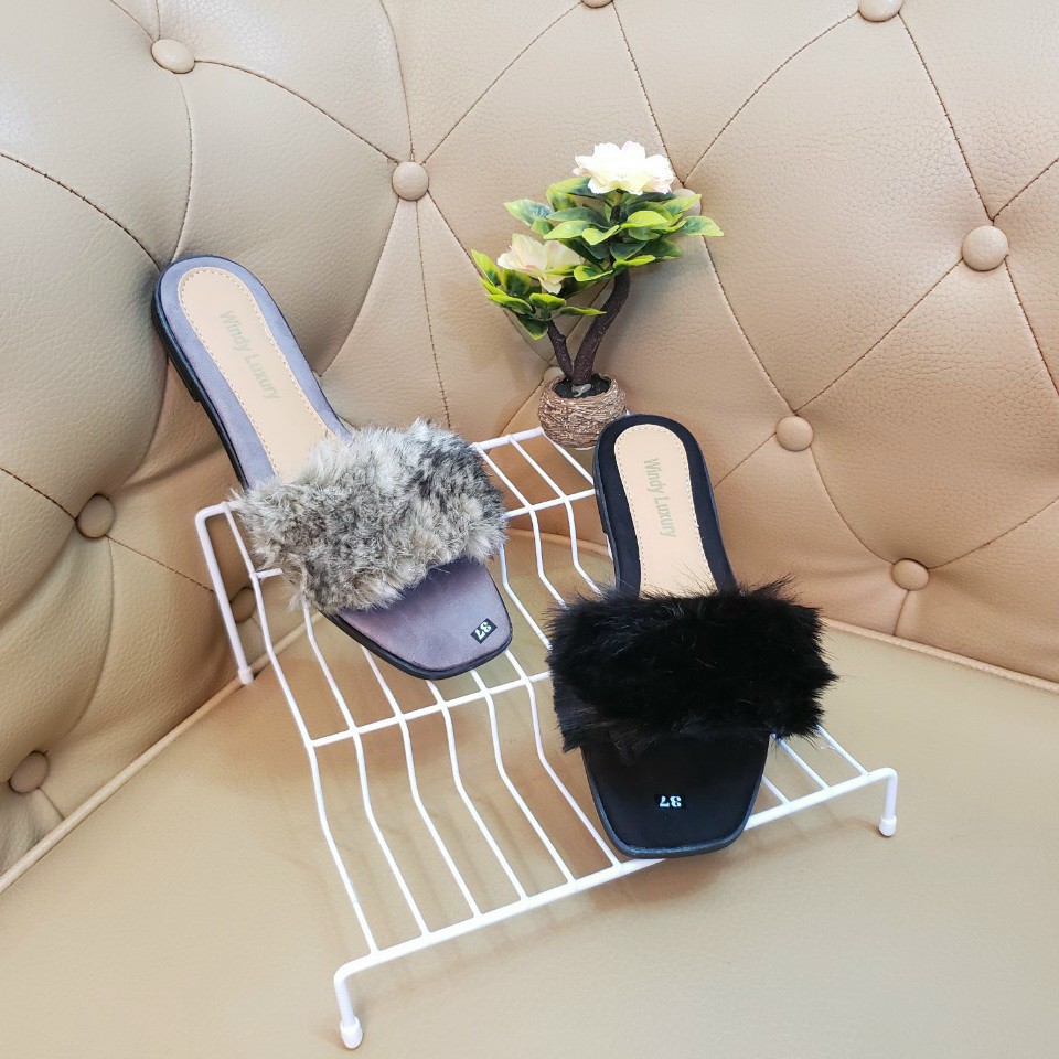 Dép nhung quai ngang đính lông | Shopee Việt Nam