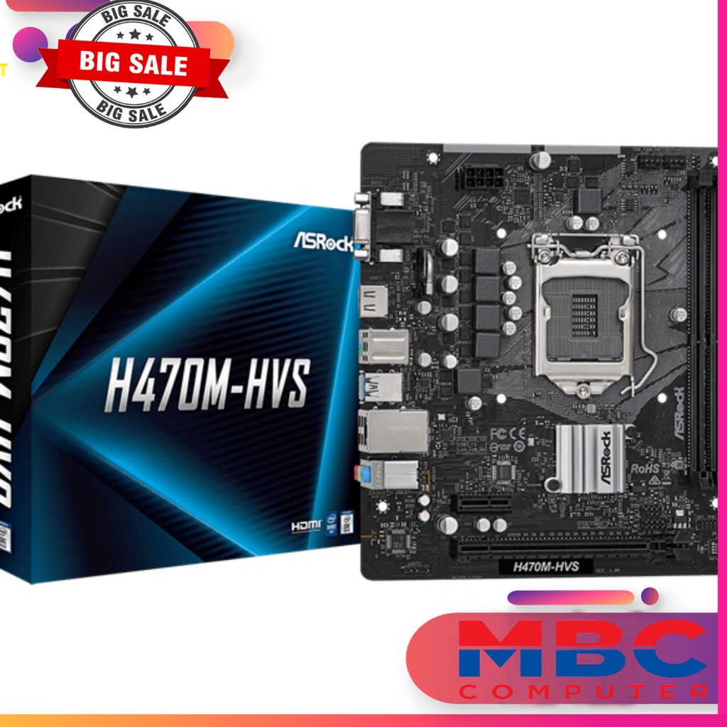 Main ASROCK H470M-HVS Intel H470, Socket 1200, m-ATX, 2 khe Ram DDR4 ...