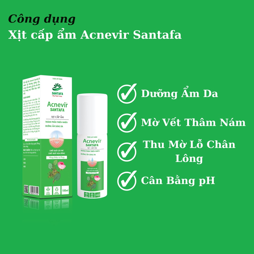 Xịt cấp ẩm Acnevir Santafa - Cung cấp độ ẩm và dưỡng chất cho da, làm ...
