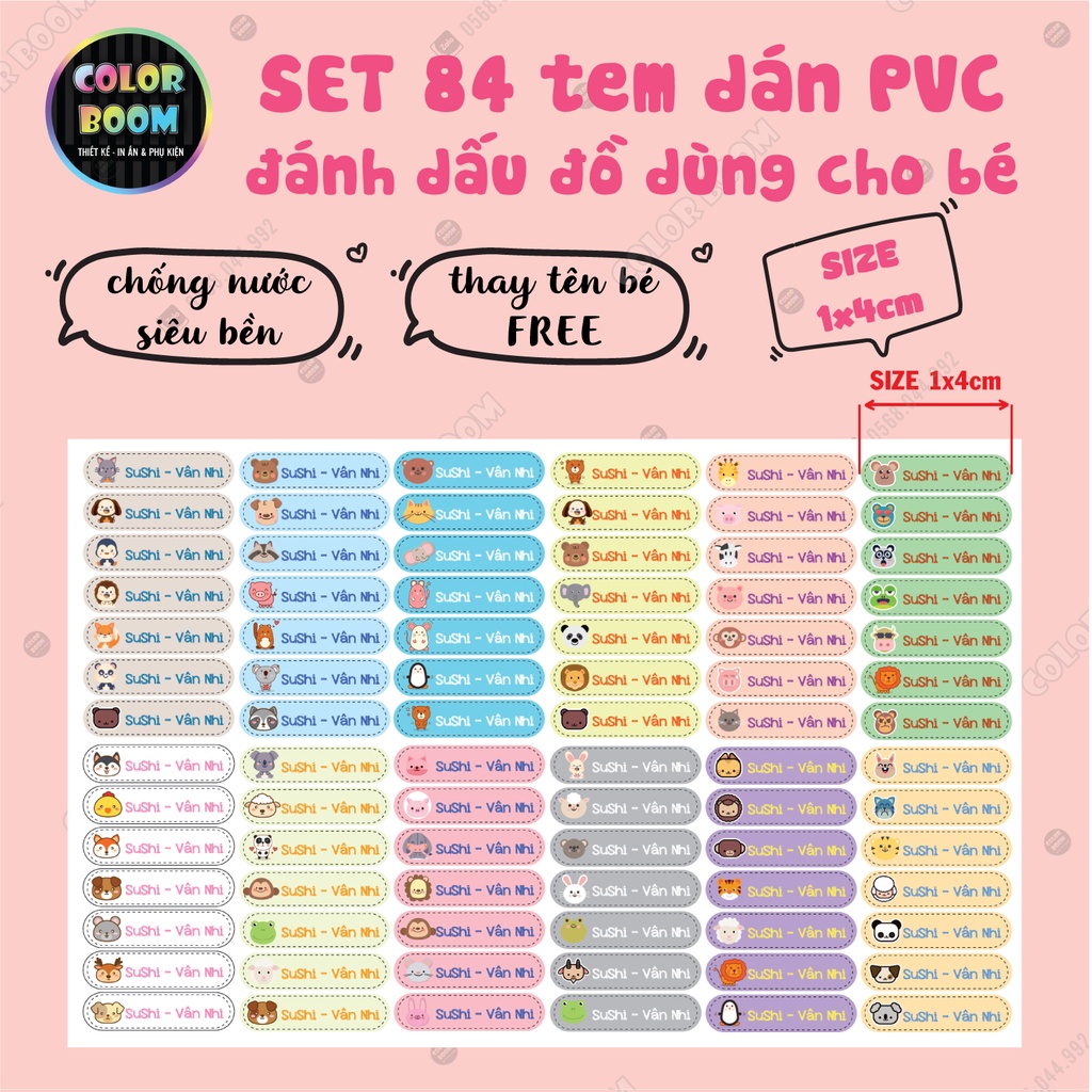 Set 84 Sticker Dán Đồ Dùng Cho Bé - Decal PVC chống thấm - Size 1x4cm ...
