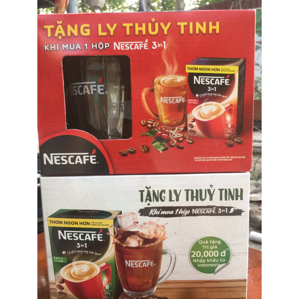 TẶNG LY THỦY TINH KHI MUA 1 HỘP NESCAFE 3IN1 VỊ ĐẬM ĐÀ 340G 20 GOI X ...