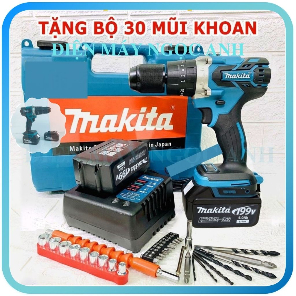 Máy khoan pin cầm tay mini Makita 199V chính hãng không chổi than cầm tay bắn bắt vặn vít đục ...