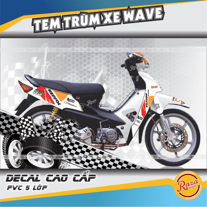 Tem trùm WAVE ALPHA 2016 mẫu repsol xe màu trắng | Decal PVC 5 lớp cao ...