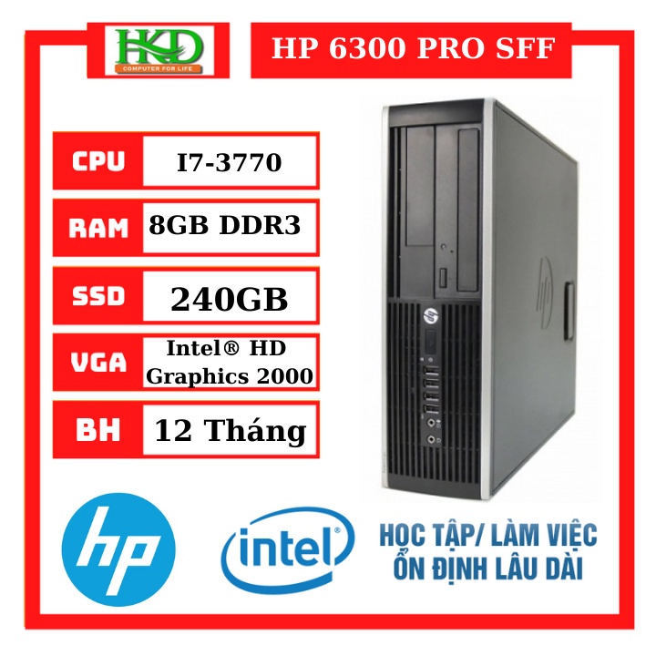 Cây Máy Tính HP 6300 Pro, CPU Core i7 3770, Ram 8GB, SSD 240GB, ổ Đĩa ...