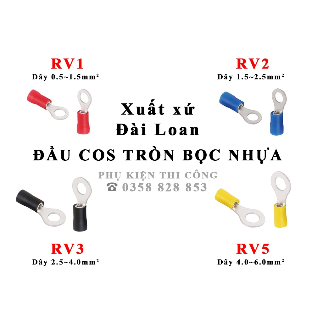 Đầu cos tròn bọc nhựa cứng RV1-3.2 RVS1-4 RVS2-4 RVL2-5 RV3-4 RVS5-4 RV5-5