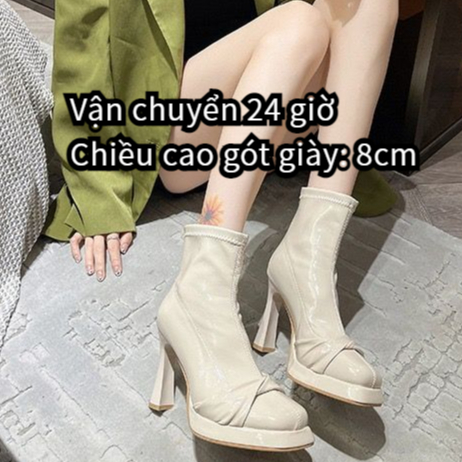 Mua boot nữ giày nữ boot cao cổ Giày Bốt Cao Gót Mũi Vuông Bằng Da Bóng ...