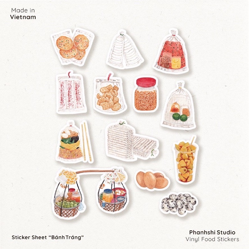 Tấm Sticker Bánh Tráng Kích Thước 9x13,5cm In Từ Tranh Vẽ Tay Màu Nước ...