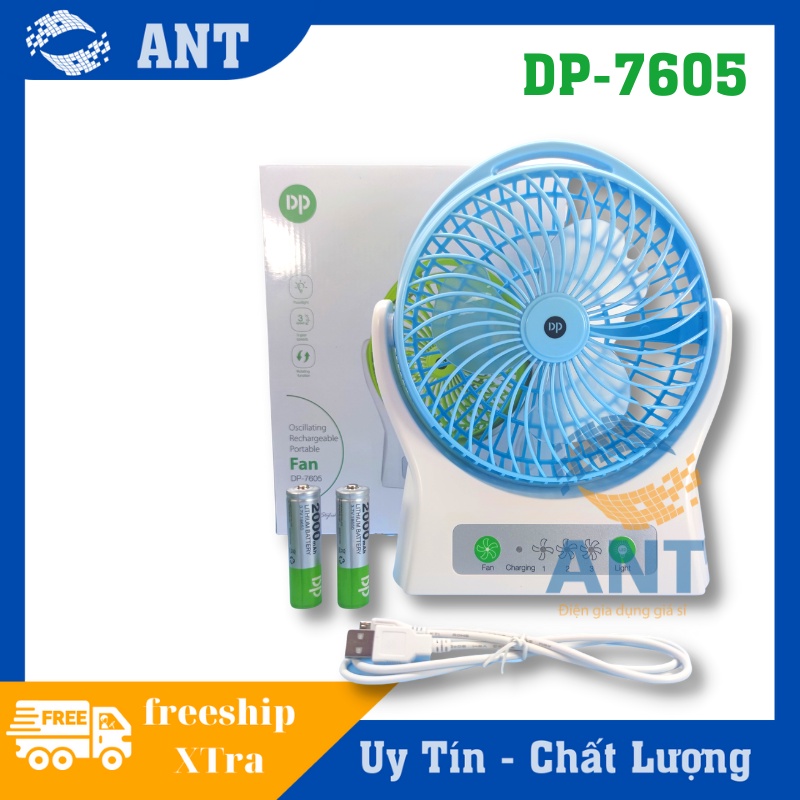 Mua QUẠT ĐỂ BÀN PIN SẠC CỠ TO DP DP7605 CÓ ĐÈN LED VÀ 3 TỐC ĐỘ GIÓ CÔNG ...