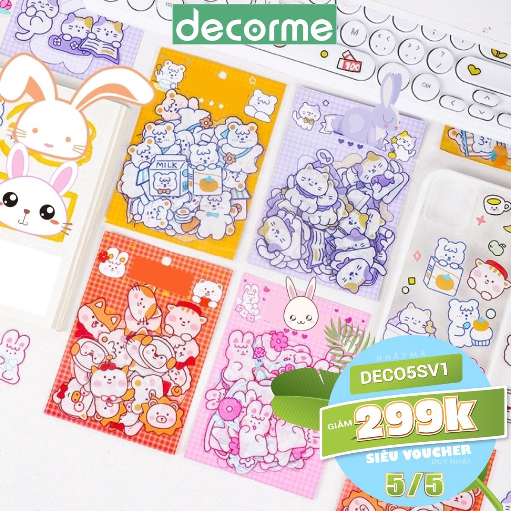 Sticker thú cưng hoạt hình dễ thương DecorMe Set 40 sticker động vật ...