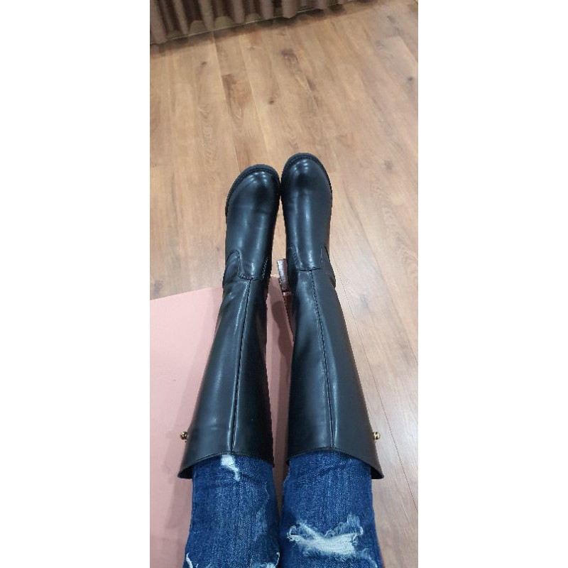 Boot da gối đen đế vuông 5 phân | Shopee Việt Nam
