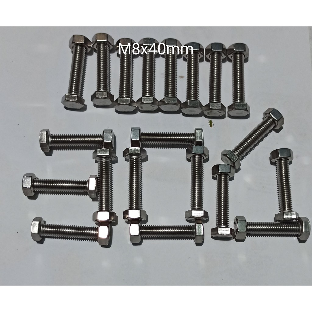 M8x15mm, M8x20, M8x30, M8x40 INOX 304 COMBO Bộ 20 Bu Long Con Tán 8mm ...